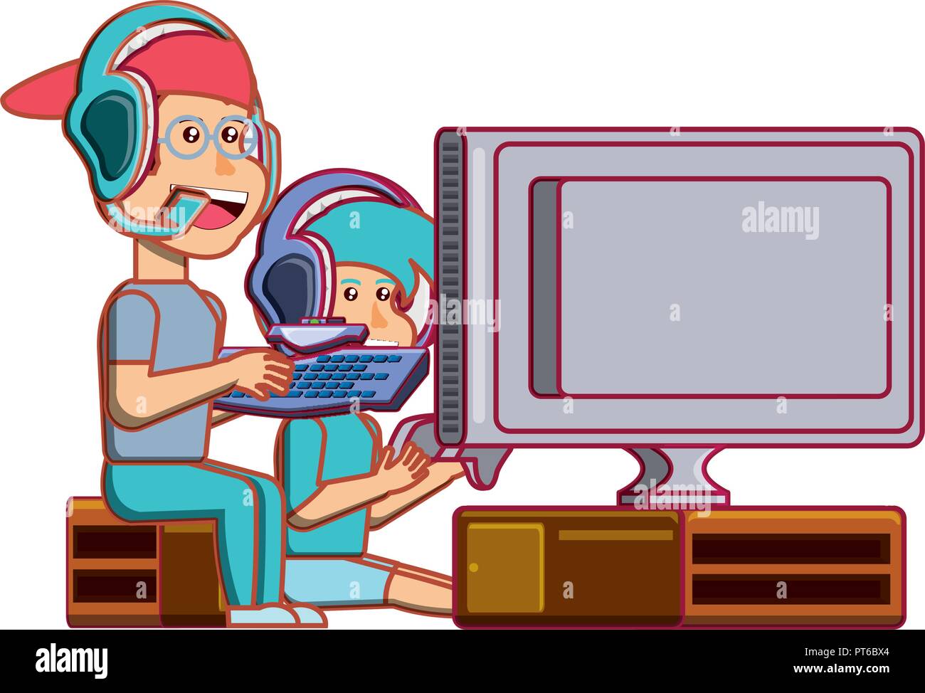 boys playing video game avatar character vector illustration design ...
