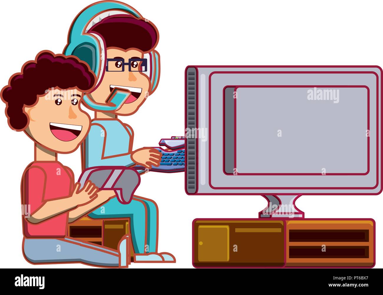 boys playing video game avatar character vector illustration design ...