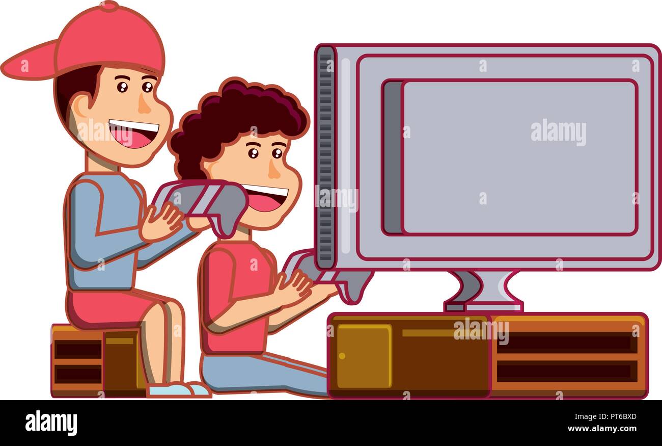 boys playing video game avatar character vector illustration design ...