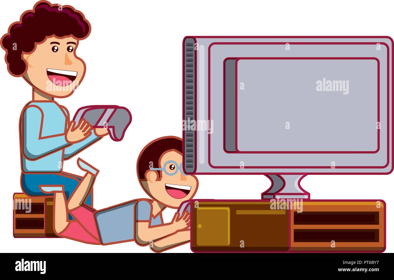 boys playing video game avatar character vector illustration design ...