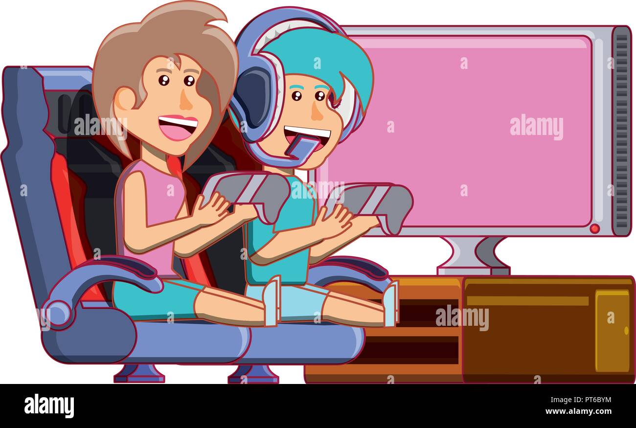 young couple playing video game vector illustration design Stock Vector ...