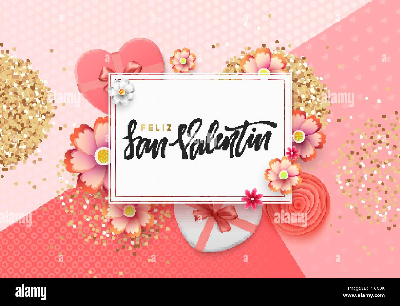 Spanish lettering Feliz San Valentin. Greeting card. Holiday ...