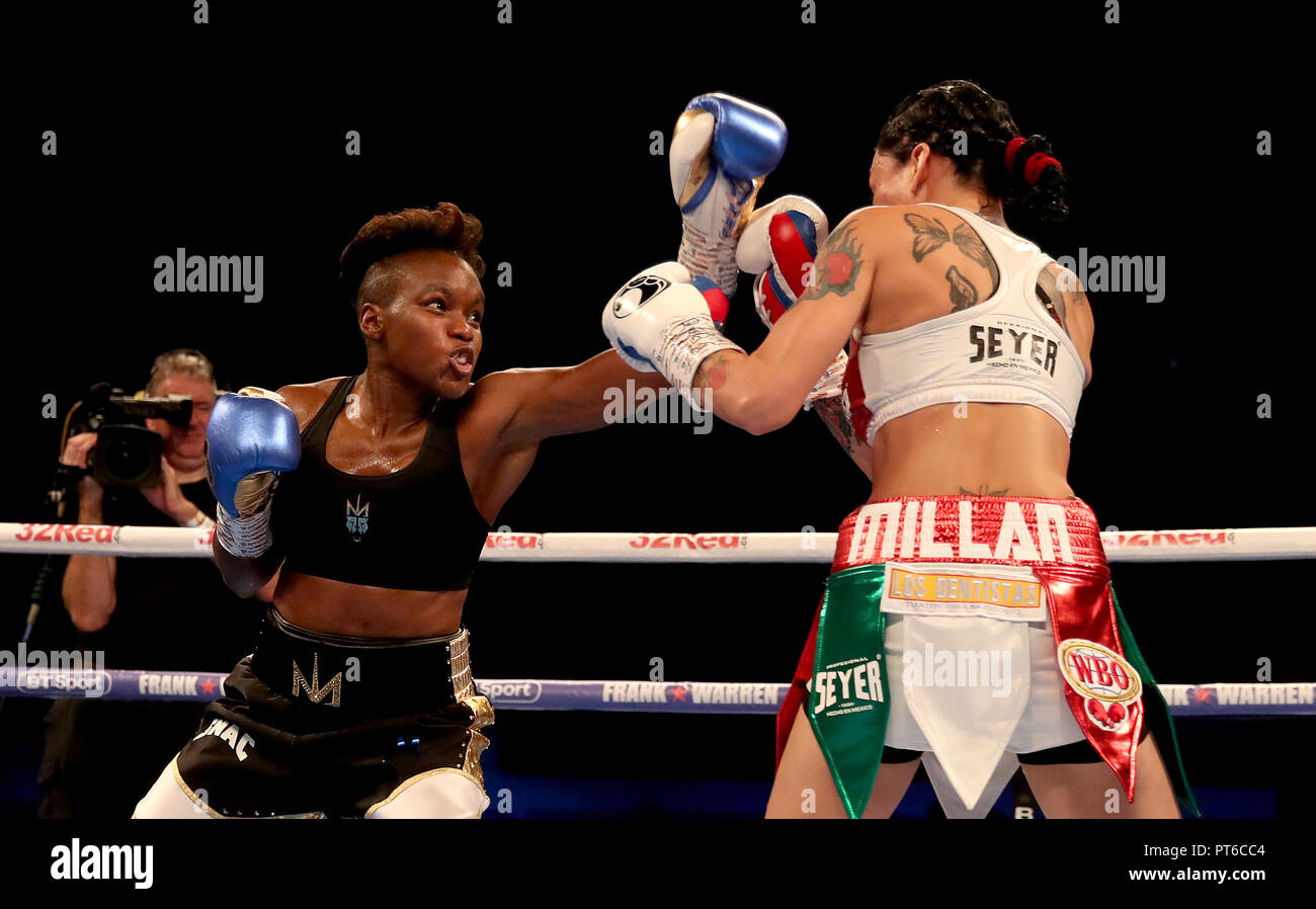 Nicola Adams (left) in action against Isabel Millan (right) in the ...