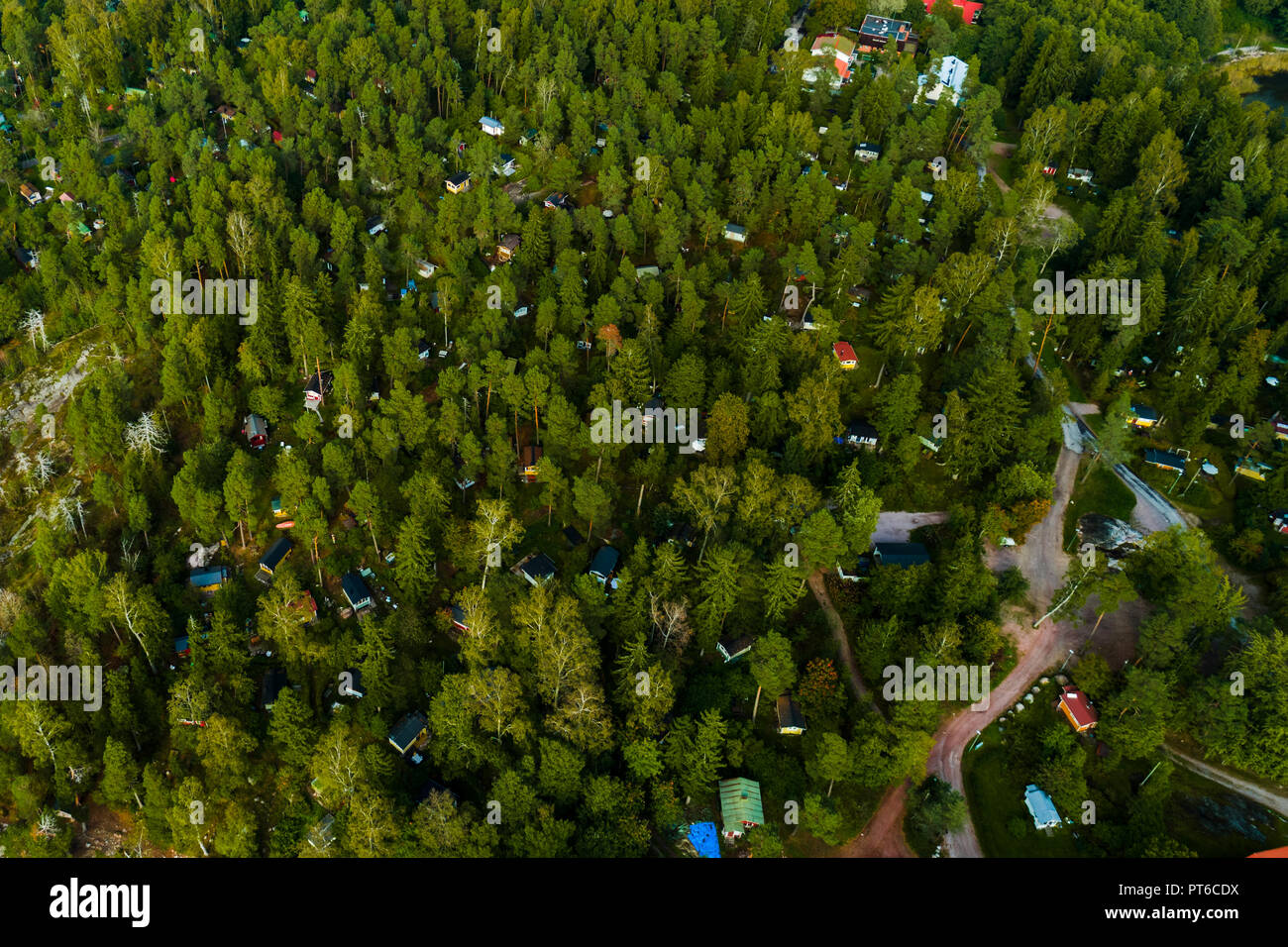 Aerial view of Lauttasaari and the small cottages in the forest ...