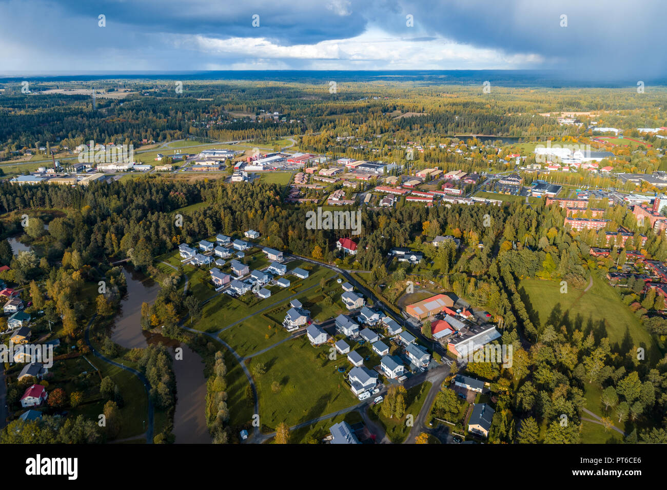 City view from the air of Forssa and small houses, Finland Stock Photo ...