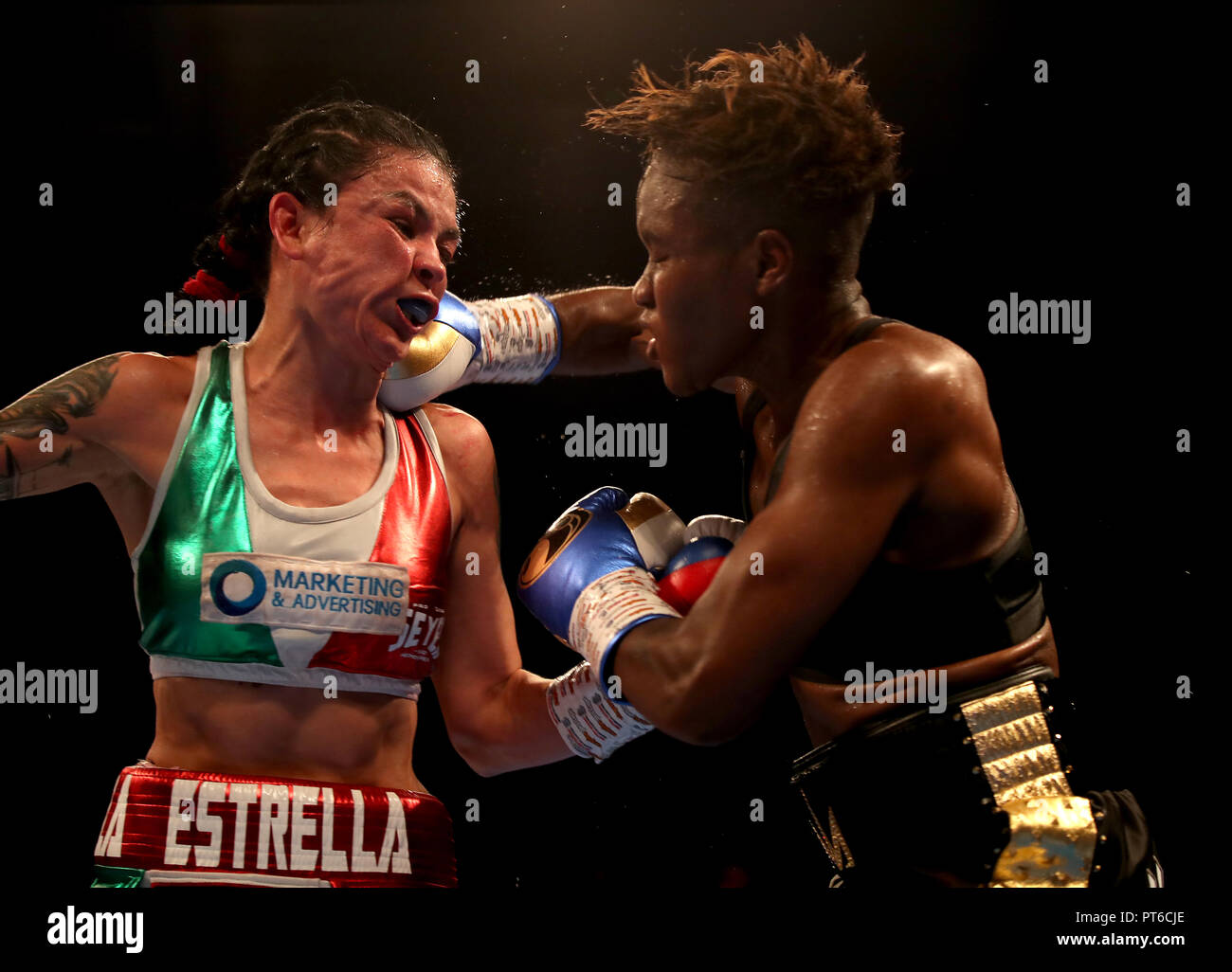 Nicola Adams (right) in action against Isabel Millan (left) in the ...