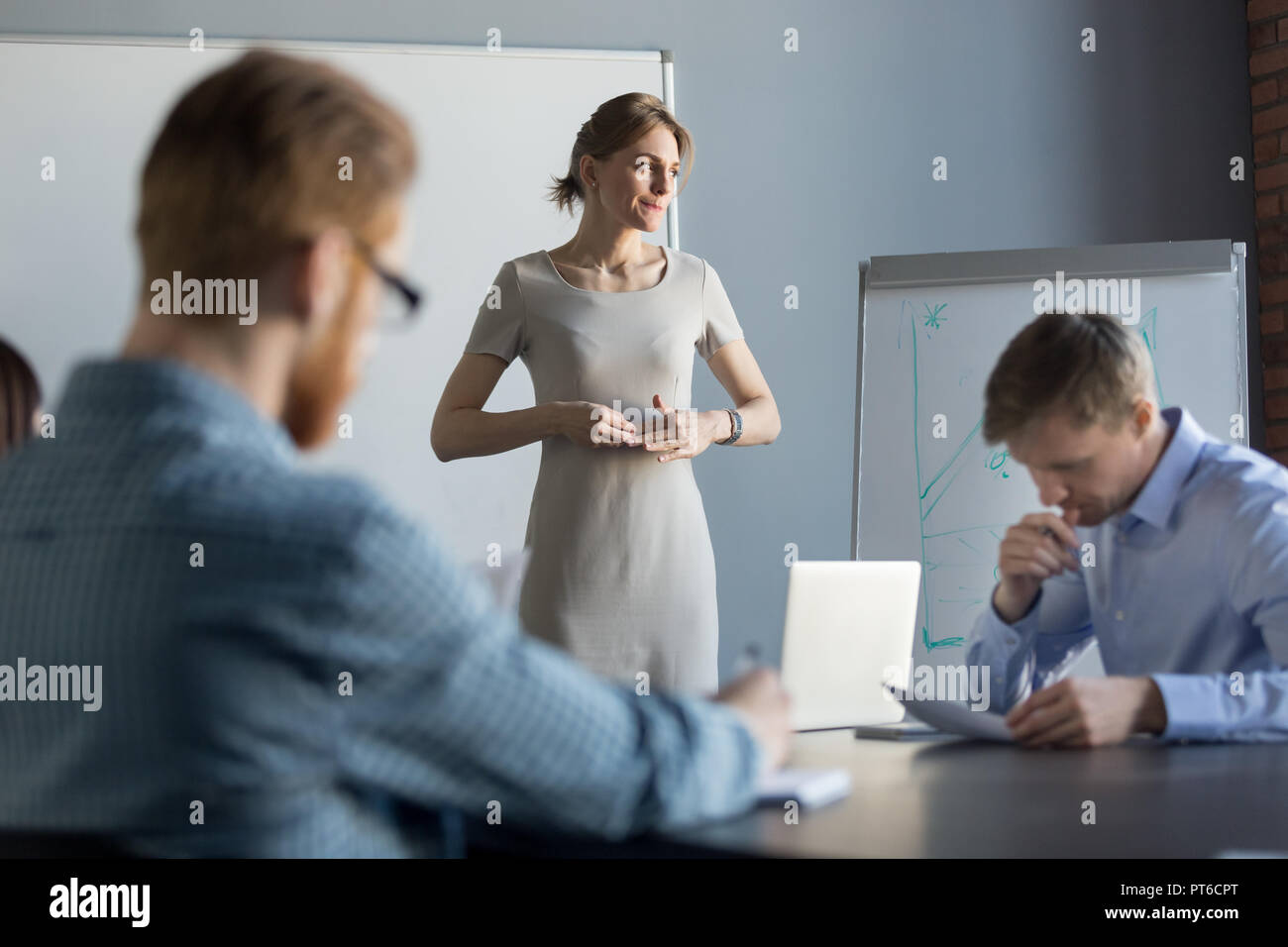 Stressed business woman feeling nervous thinking of problem at m Stock ...