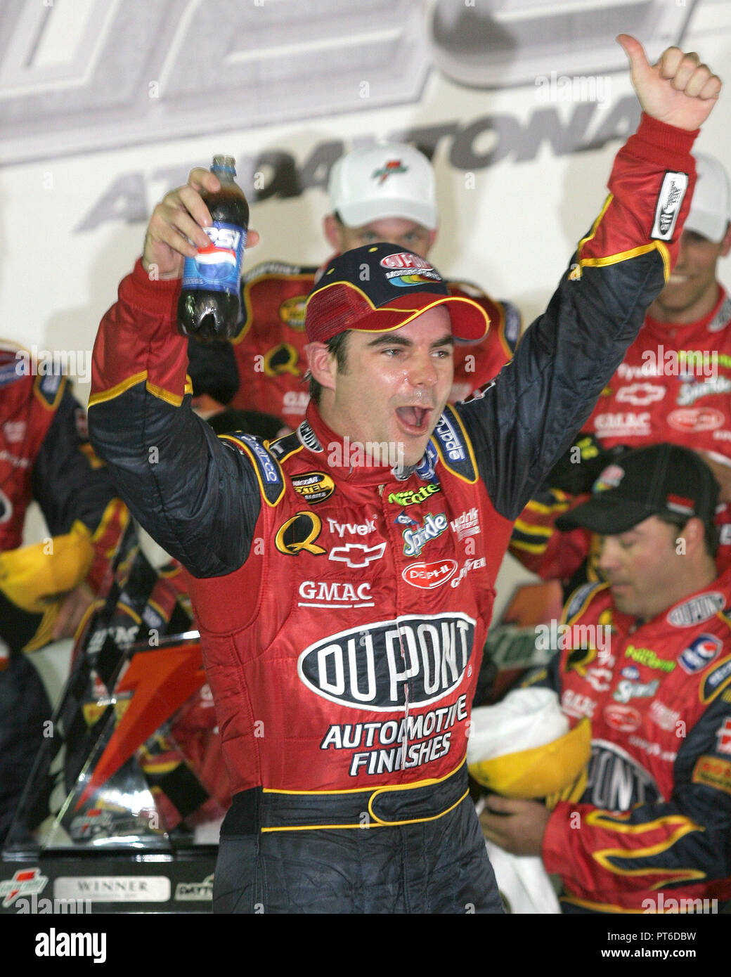 Jeff Gordon and team celebrate winning the 2nd NASCAR Gatorade Duel 150 ...