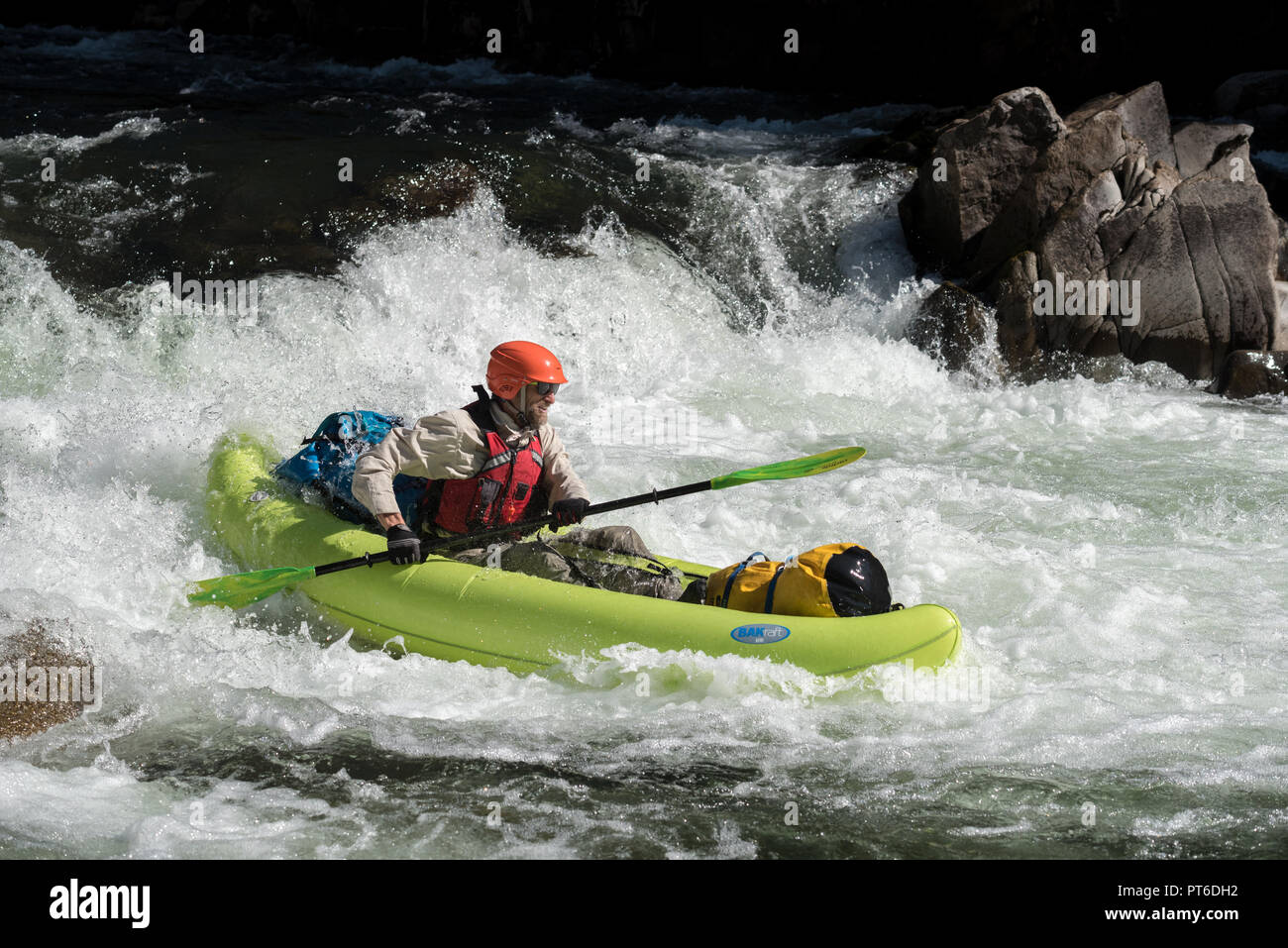 Paddling an inflatable kayak on Idaho's Selway River Stock Photo - Alamy