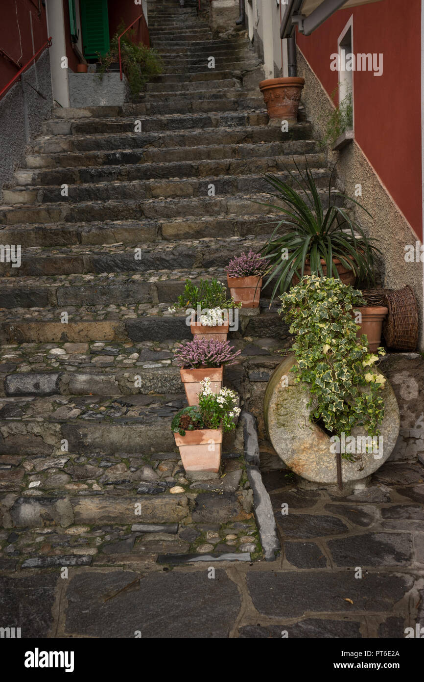 Italy, Varenna, Lake Como, narrow stone steps Stock Photo - Alamy
