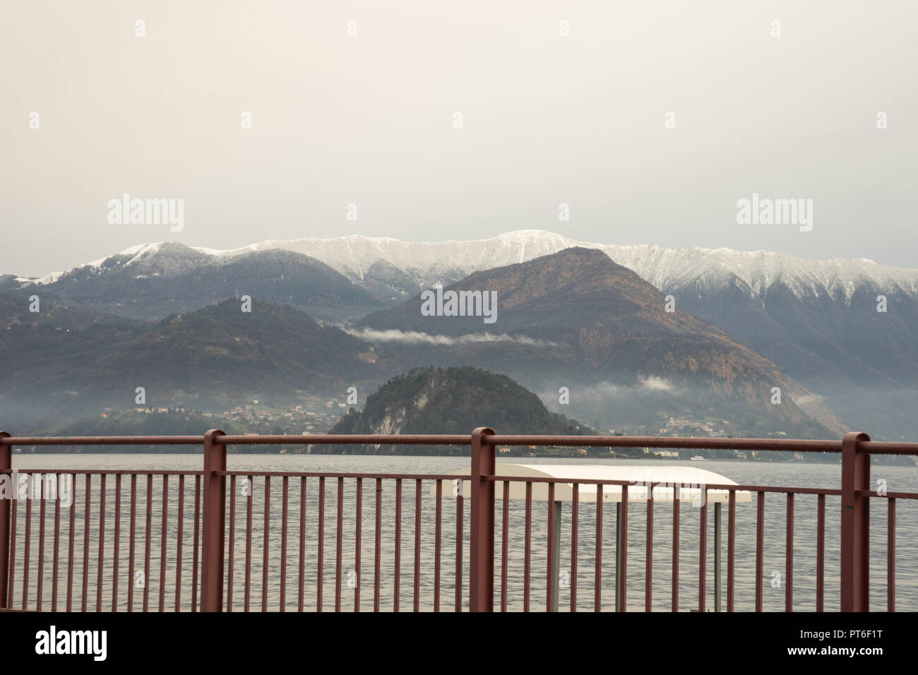 Europe, Italy, Varenna, Lake Como, a body of water with a snowcap ...