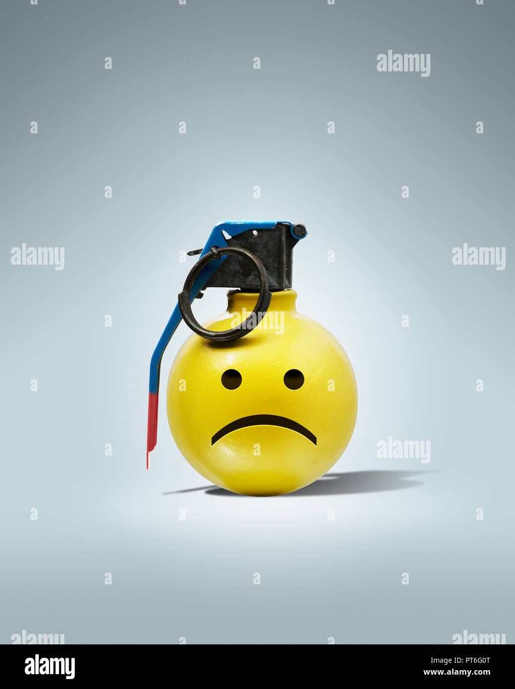 Concept Yellow Round Hand Grenade, Bomb with Sad face, Unhappy Stock ...