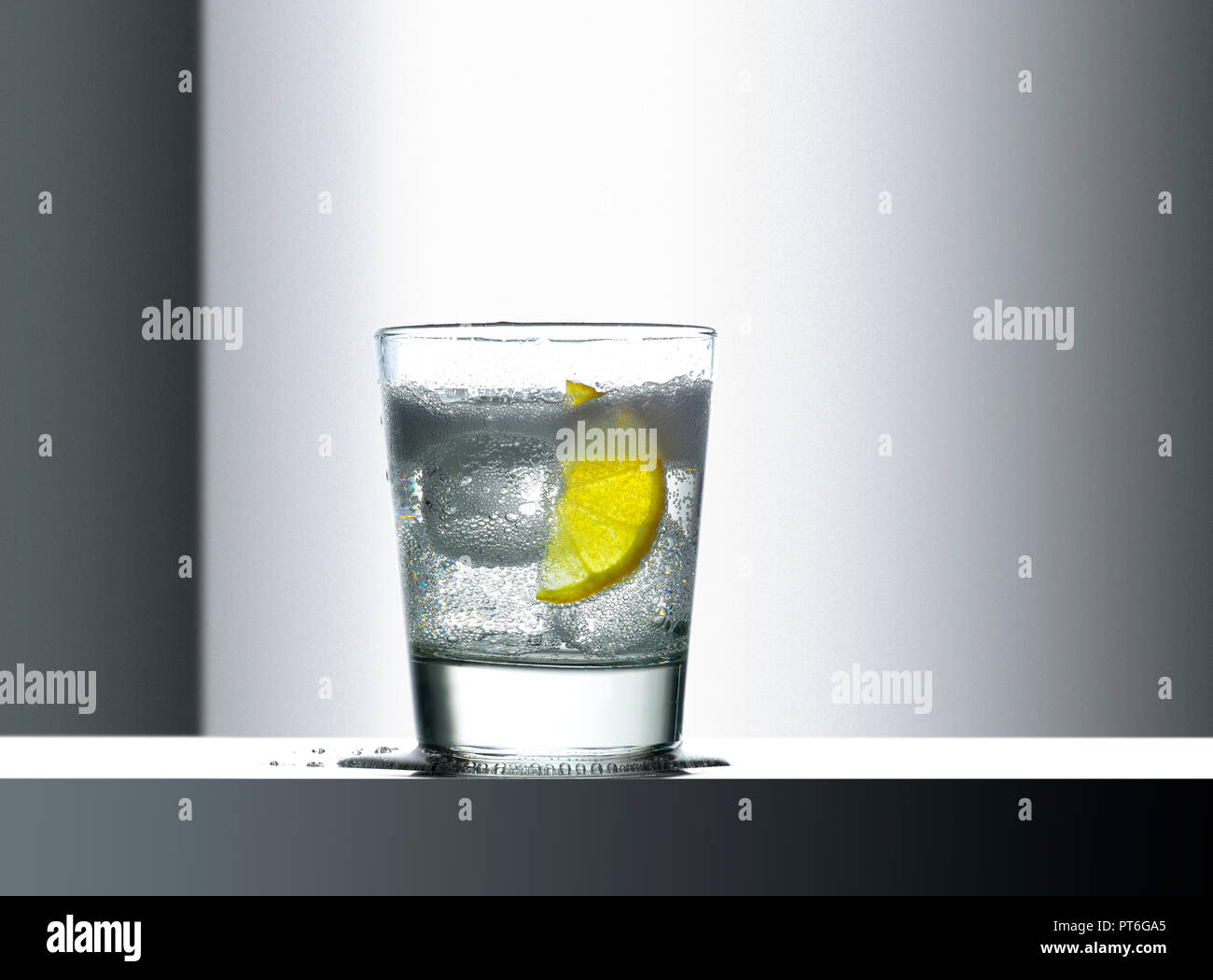Glass with Clear Drink and a Slice of Lemon, Seven Up, Sprite, Mist ...
