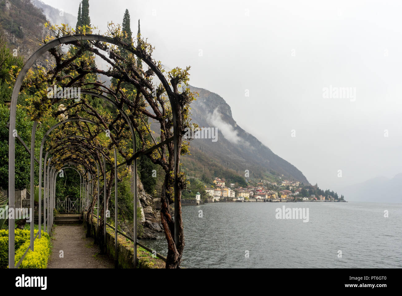 The scenic "Walk of Lovers" in Varenna, Lake Como. Lombardy, Italy ...
