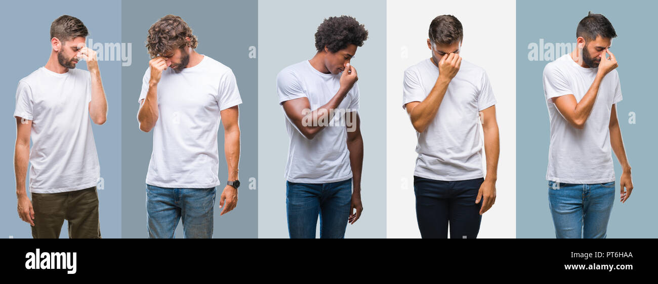 Collage of group of handsome hispanic, indian and arab men over vintage ...