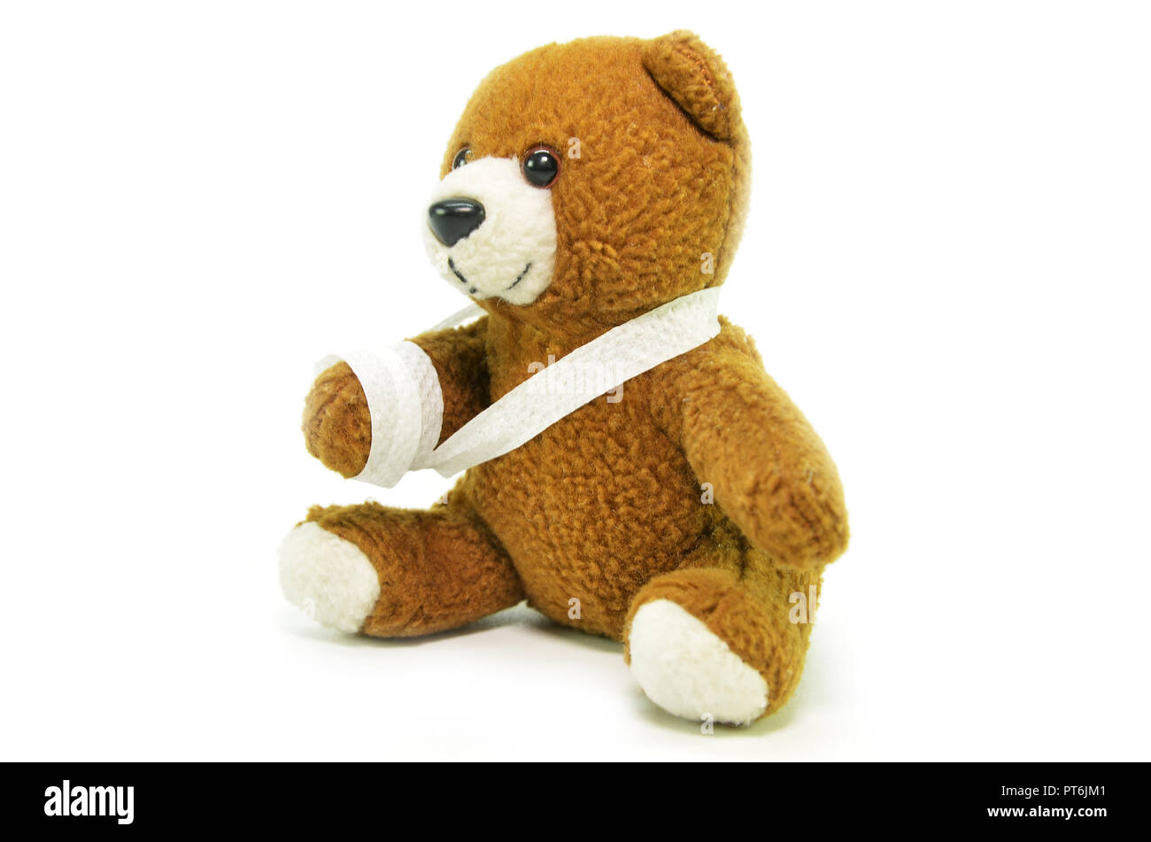 Injured teddy bear with bandages on white background Stock Photo - Alamy