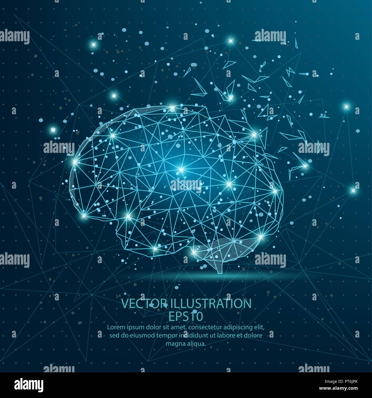 Brain form mesh line and composition digitally drawn starry sky or ...