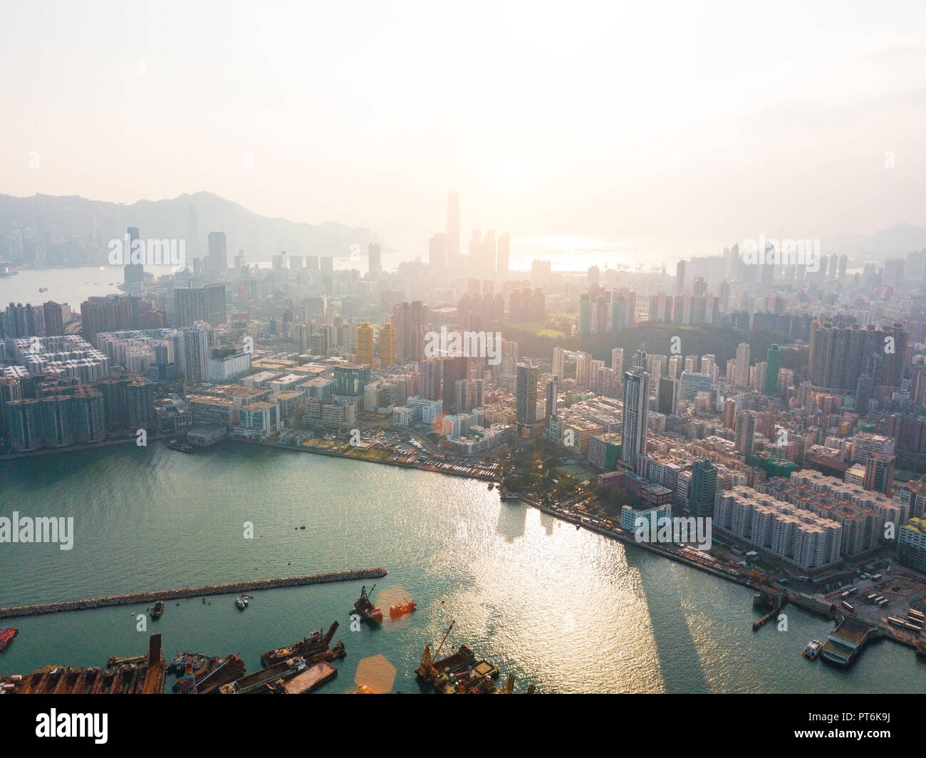 Aerial drone kowloon skyline hong hi-res stock photography and images ...