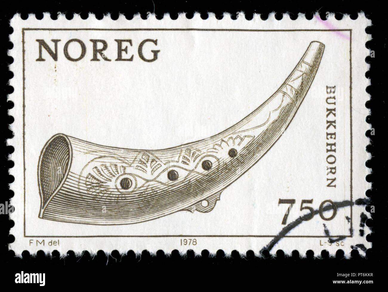 Postmarked stamp from Norway issued in 1978 in the Musical instruments ...