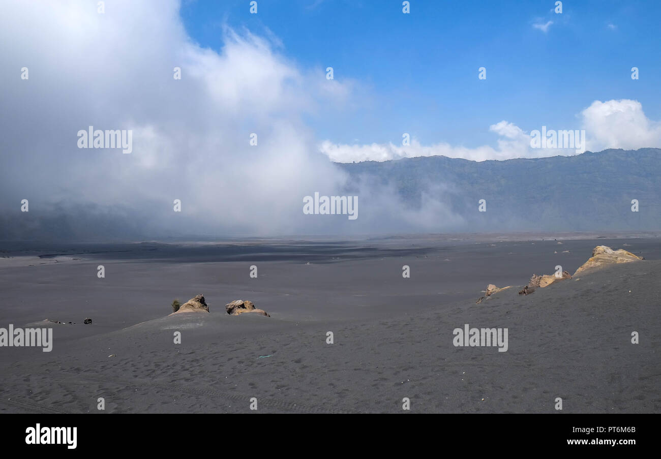 Whispering sands, The Black sand dune at Bromo mountain, East Java ...