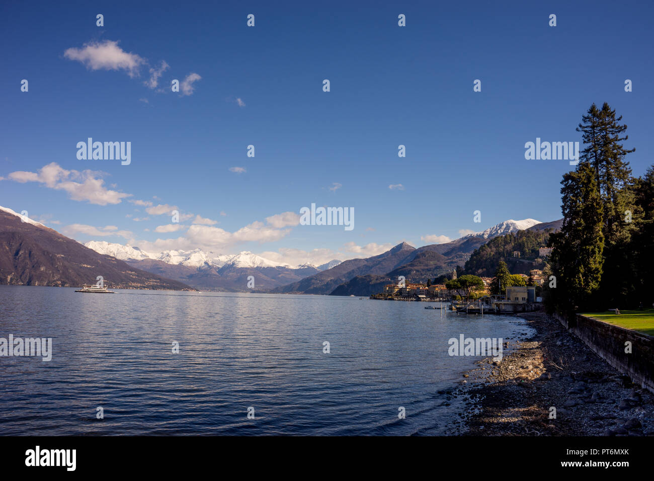 Europe, Italy, Bellagio, Lake Como, a large body of water with a ...