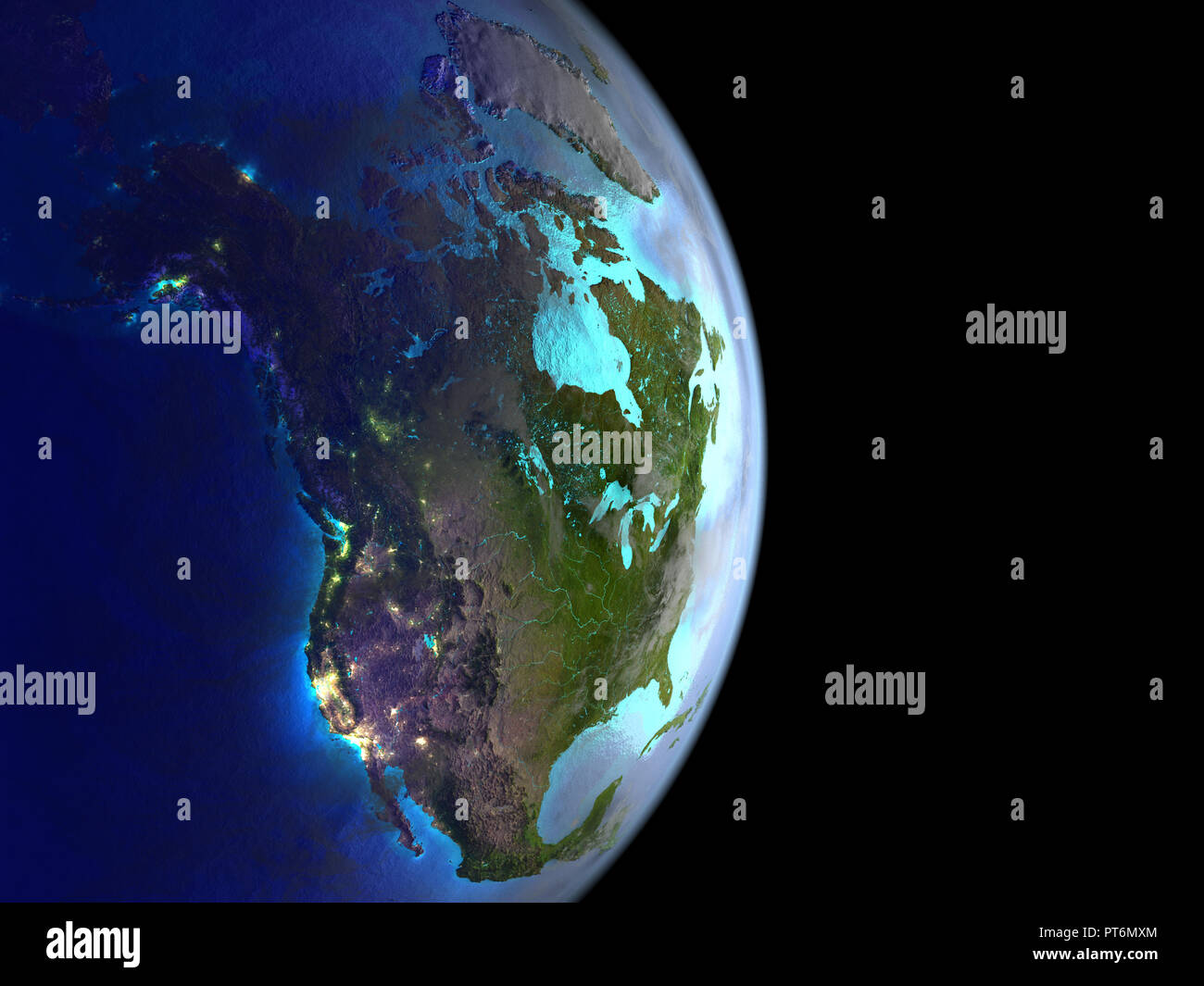 North America on planet Earth from space with city lights. Satellite ...