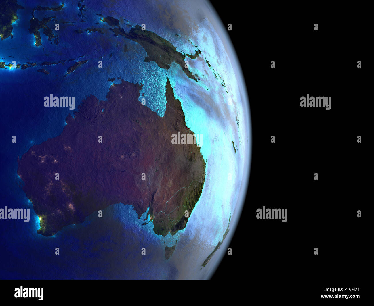 Australia on planet Earth from space with city lights. Satellite view ...