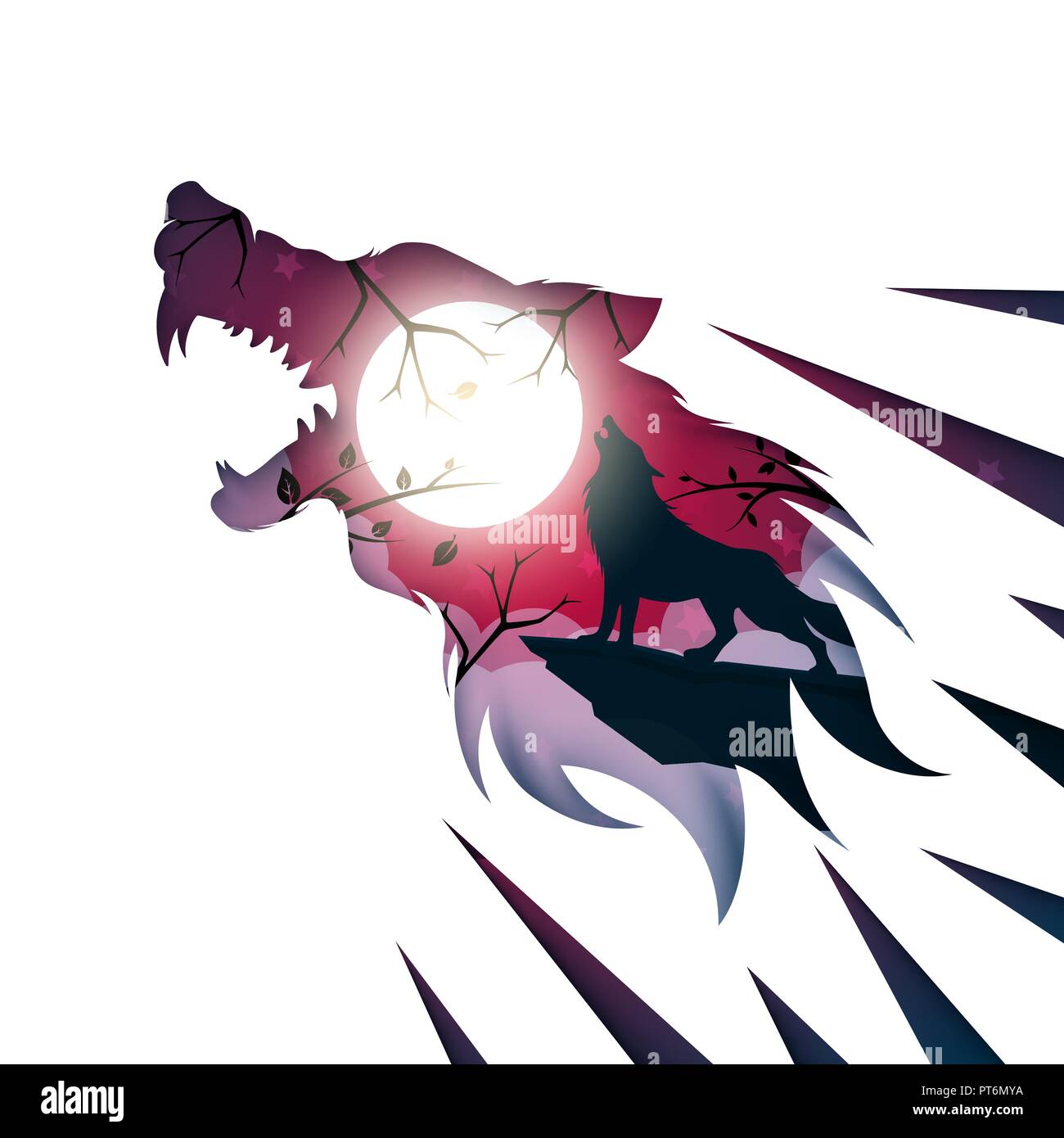 Werewolf, wolf, dog, raven, crow - paper illustration Stock Vector ...