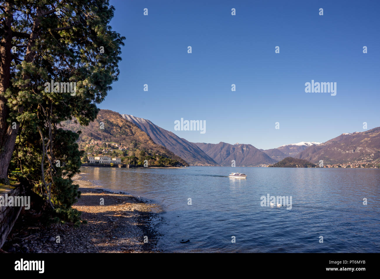 Europe, Italy, Bellagio, Lake Como, a large body of water with a ...