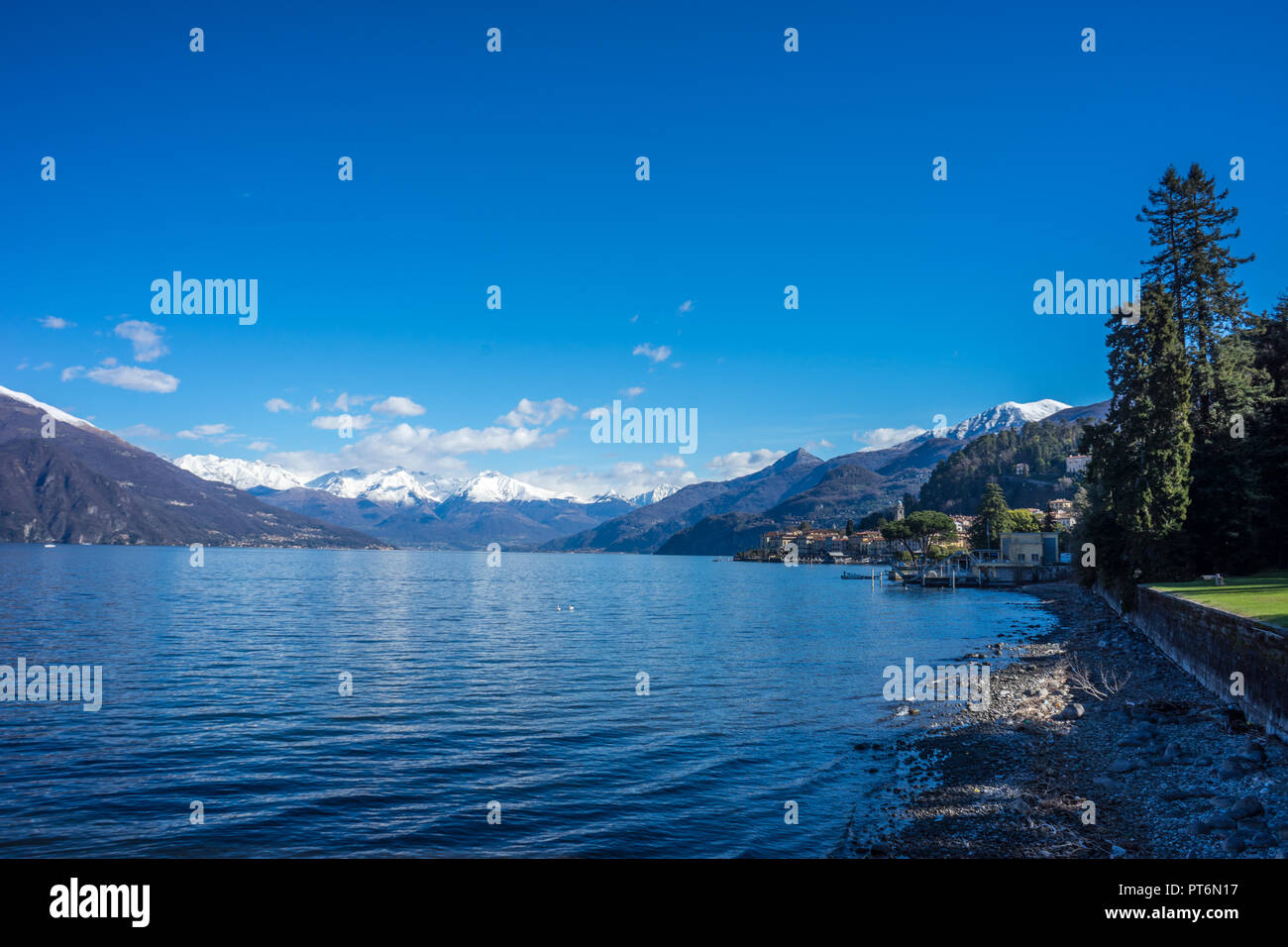 Europe, Italy, Bellagio, Lake Como, a large body of water with a ...