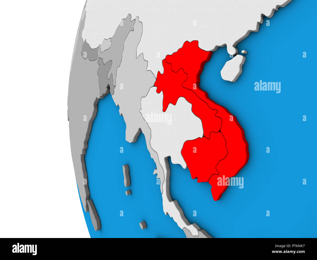 Indochina on blue political 3D globe. 3D illustration Stock Photo - Alamy