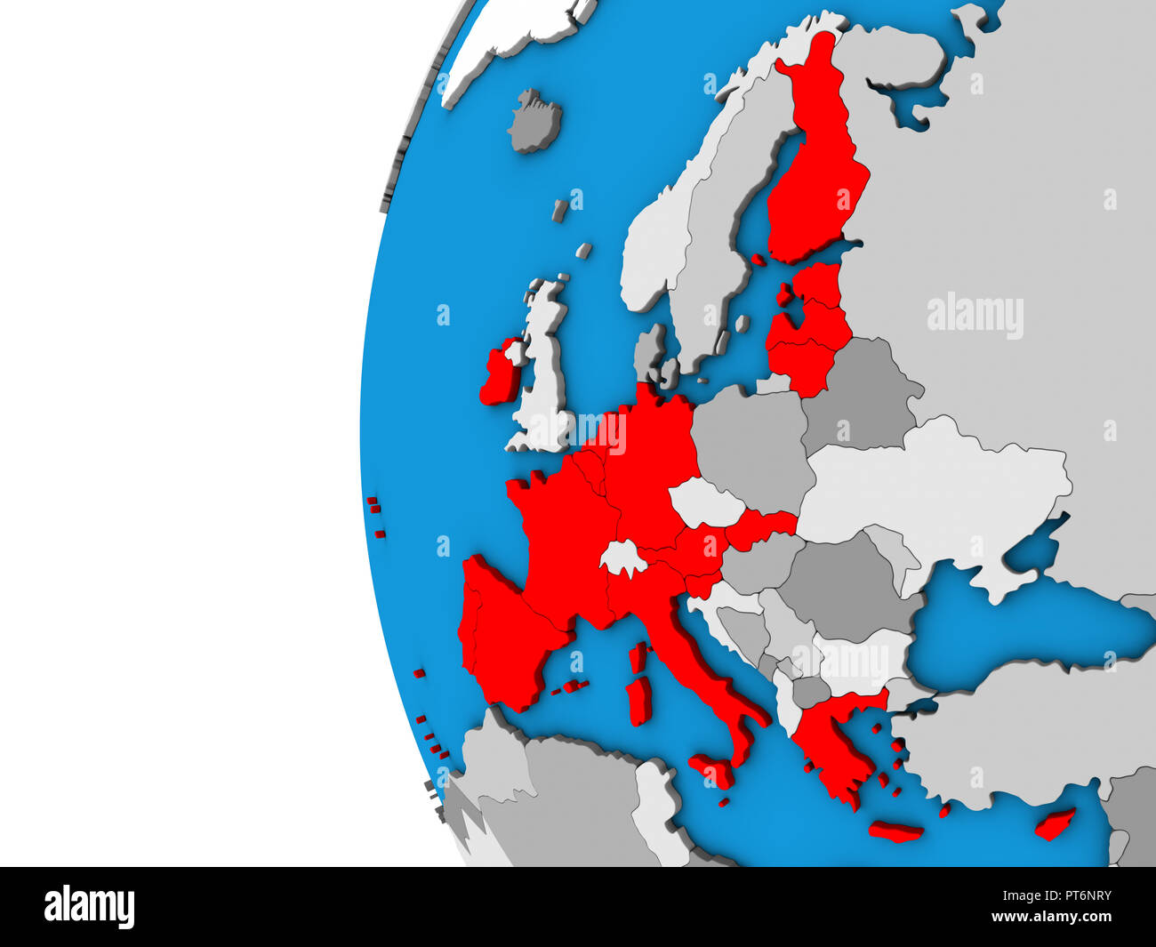 Eurozone member states on blue political 3D globe. 3D illustration ...