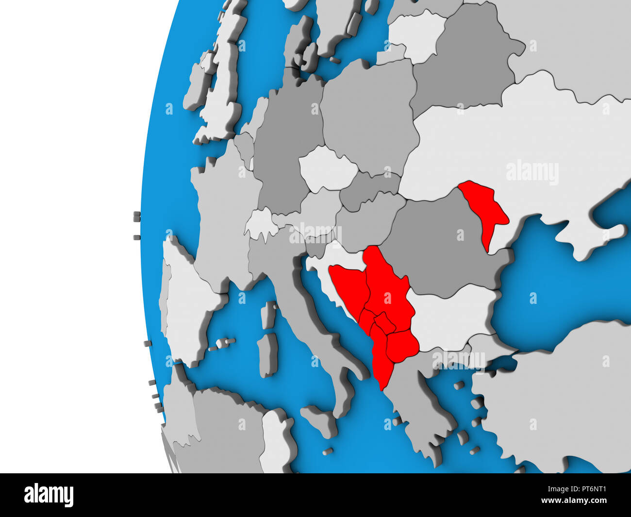 CEFTA countries on blue political 3D globe. 3D illustration Stock Photo ...