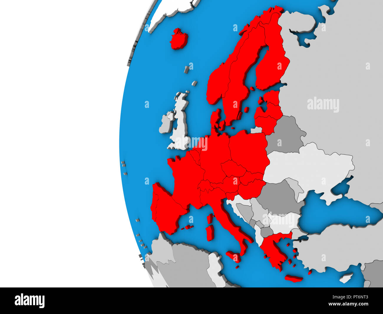 Schengen Area members on blue political 3D globe. 3D illustration Stock ...