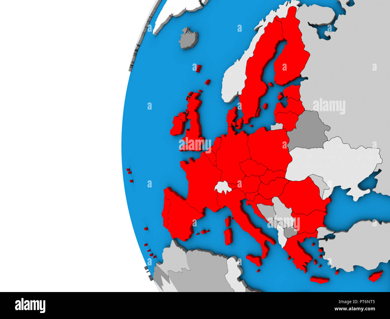 European Union on blue political 3D globe. 3D illustration Stock Photo ...