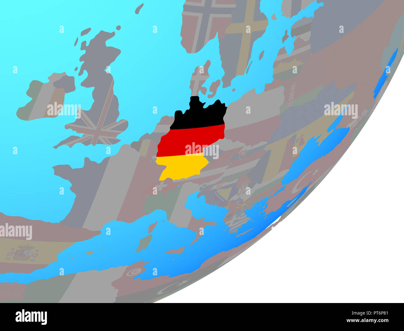 Germany with embedded national flag on blue political globe. 3D ...
