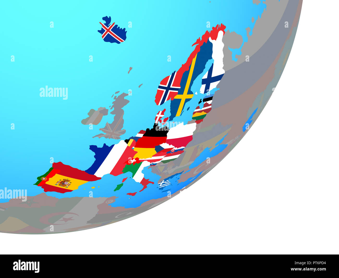Schengen Area members with embedded national flag on blue political ...