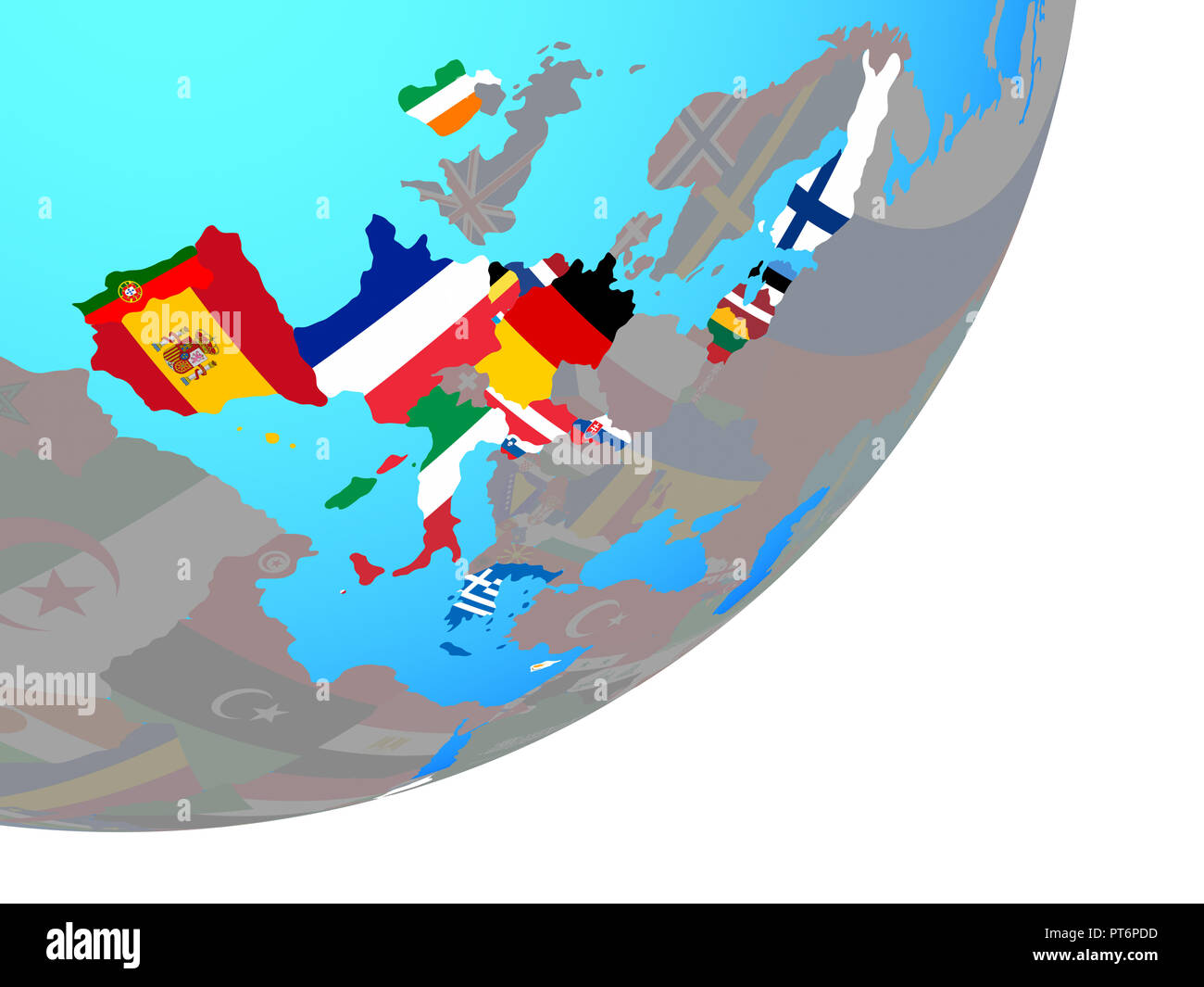 Eurozone member states with embedded national flag on blue political ...