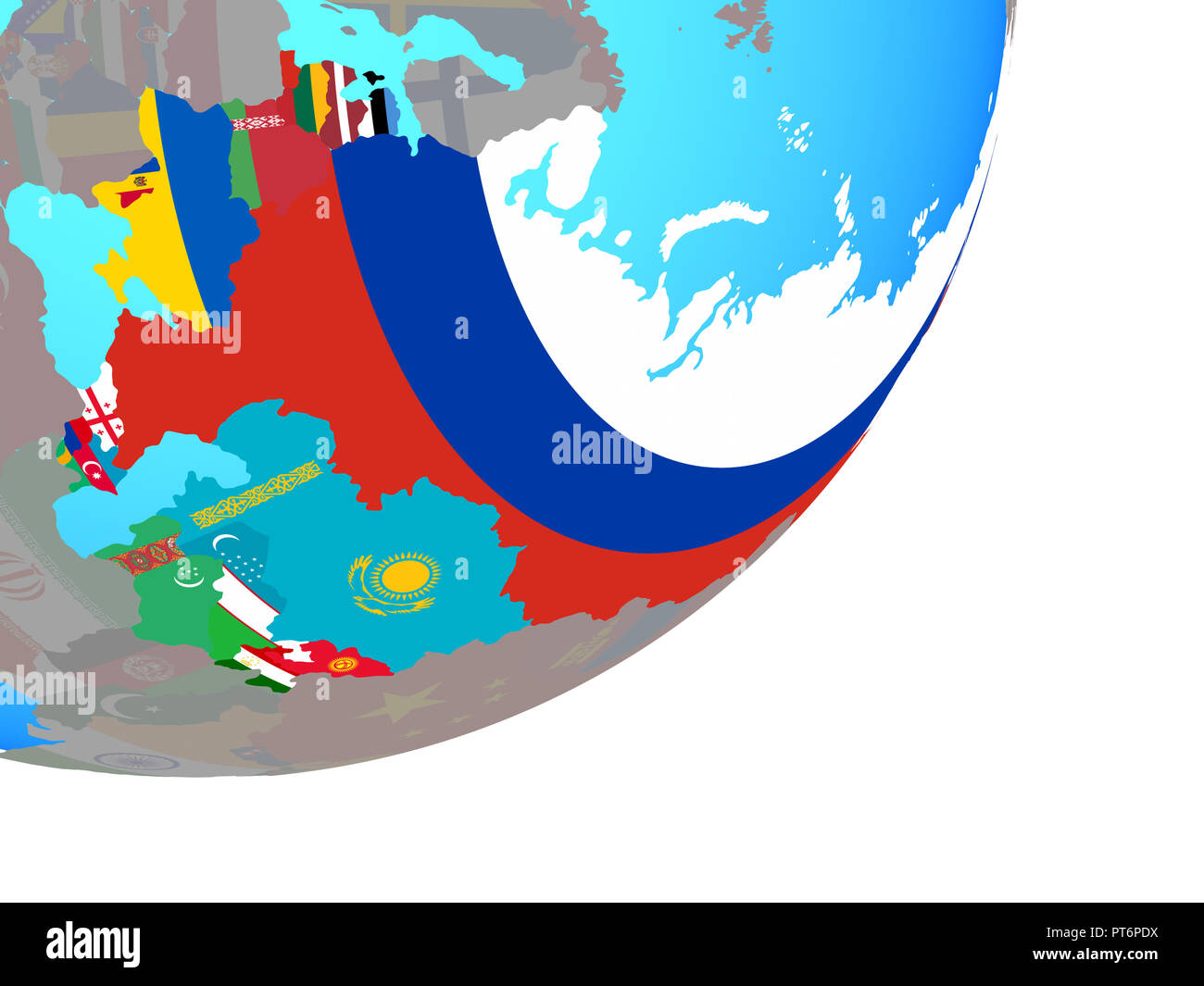 Soviet Union with embedded national flag on blue political globe. 3D ...