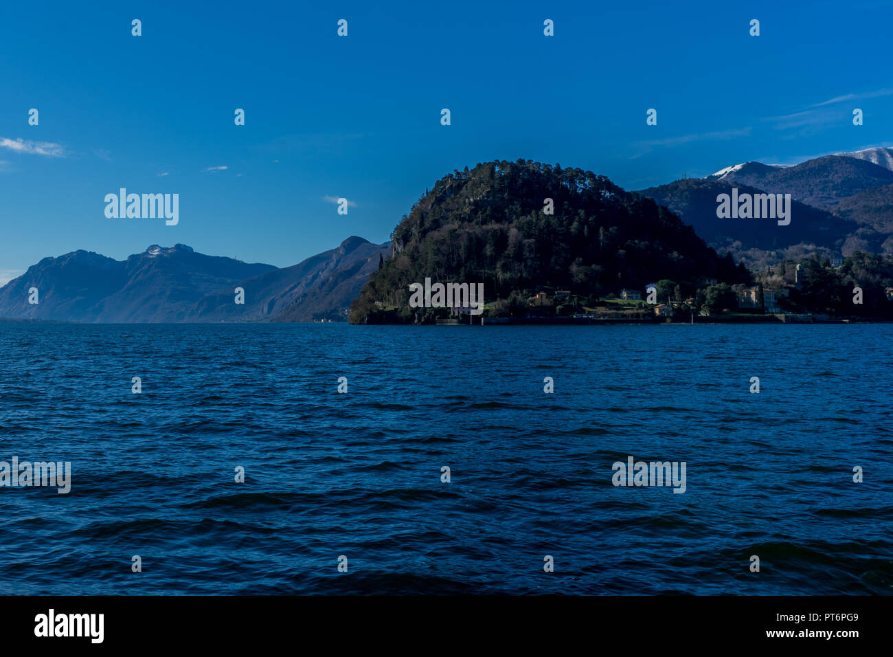 Europe, Italy, Bellagio, Lake Como, a large body of water with a ...