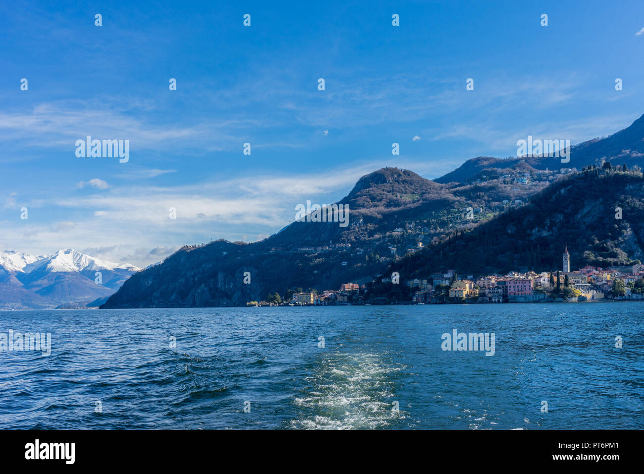 Europe, Italy, Bellagio, Lake Como, a large body of water with a ...