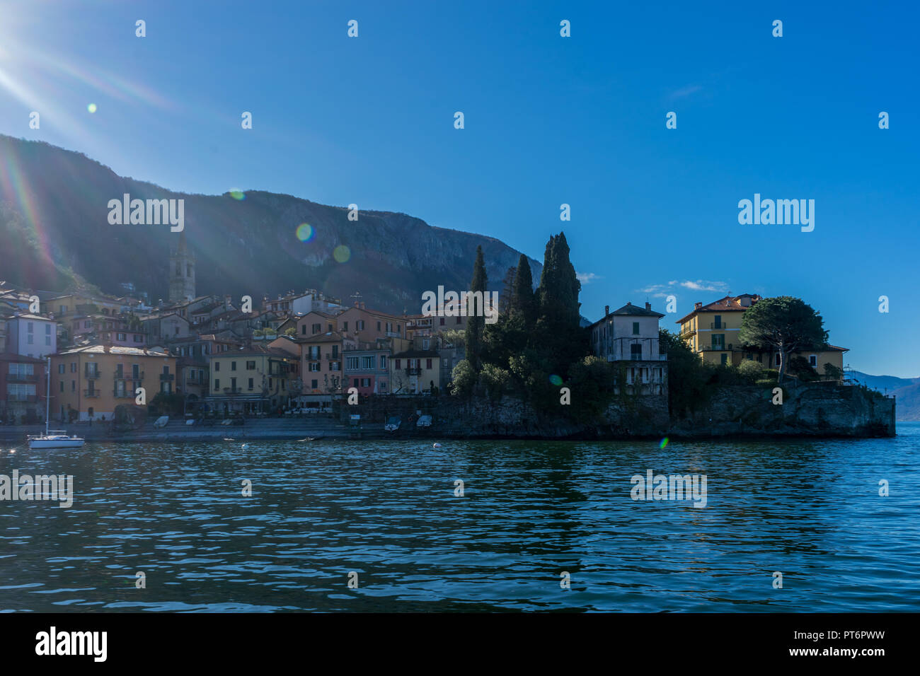 Europe, Italy, Bellagio, Lake Como, a large body of water with a city ...