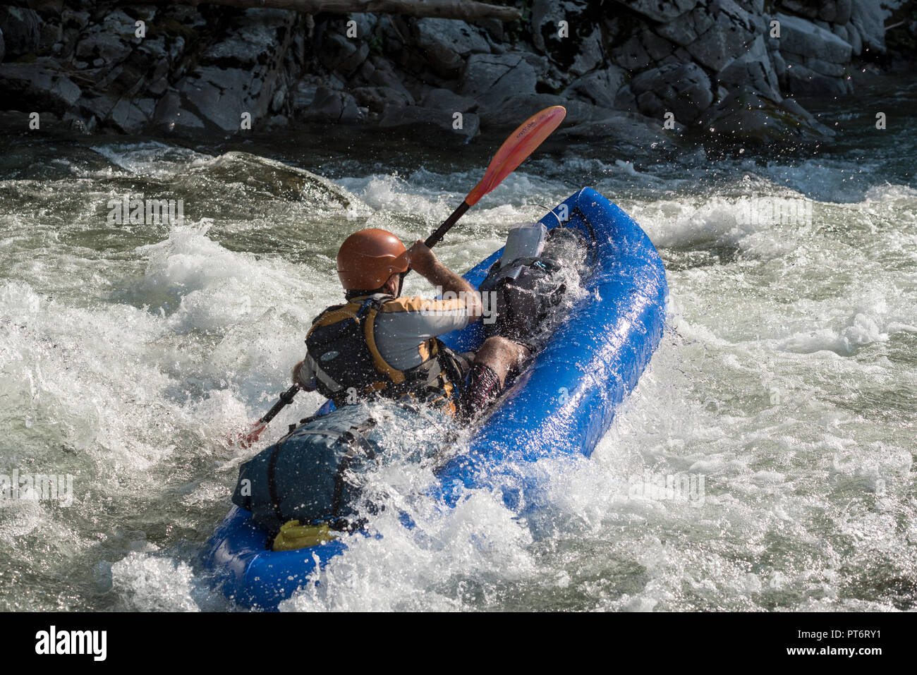 Paddling an inflatable kayak on Idaho's Selway River Stock Photo - Alamy