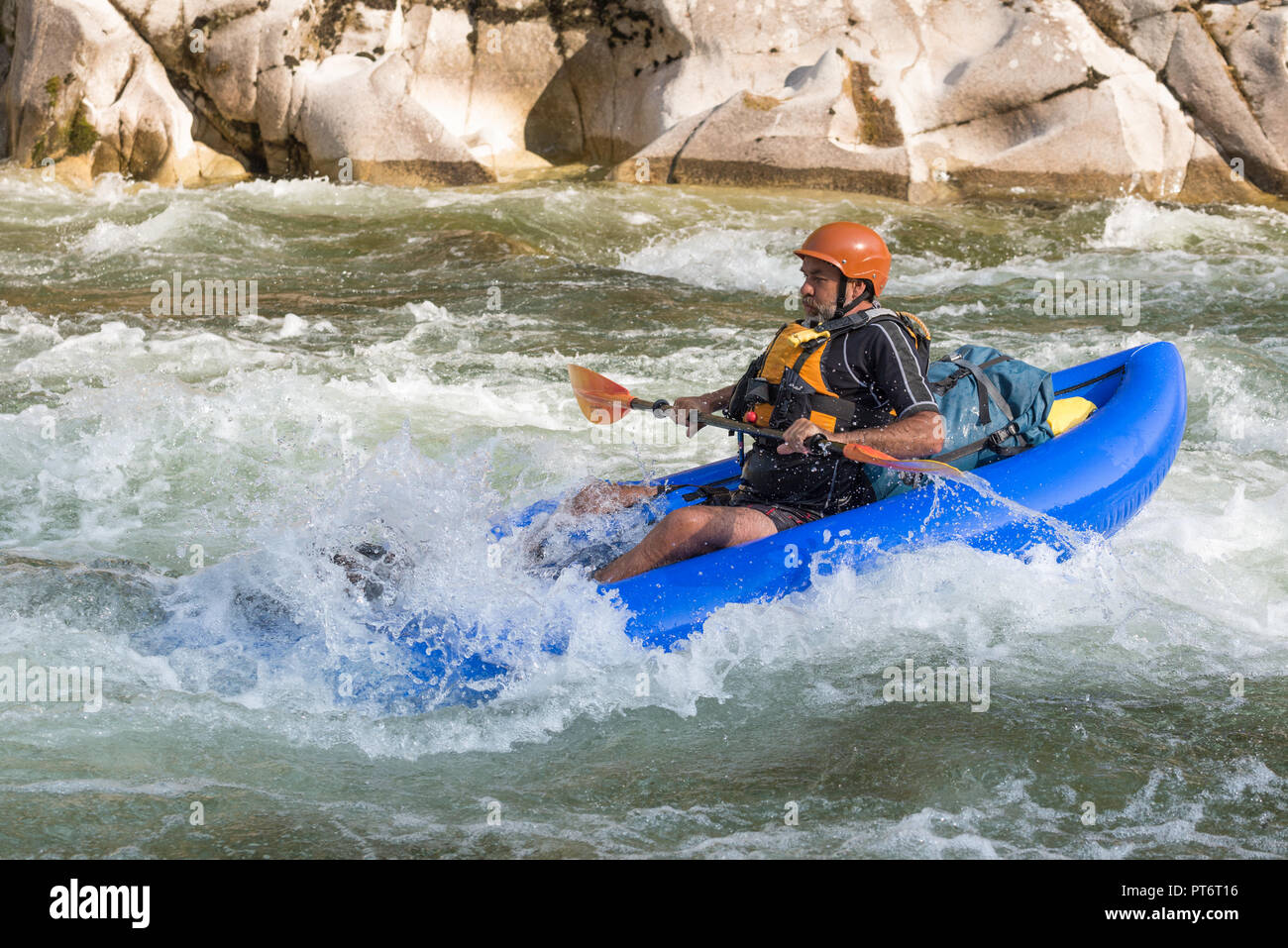Paddling an inflatable kayak on Idaho's Selway River Stock Photo - Alamy