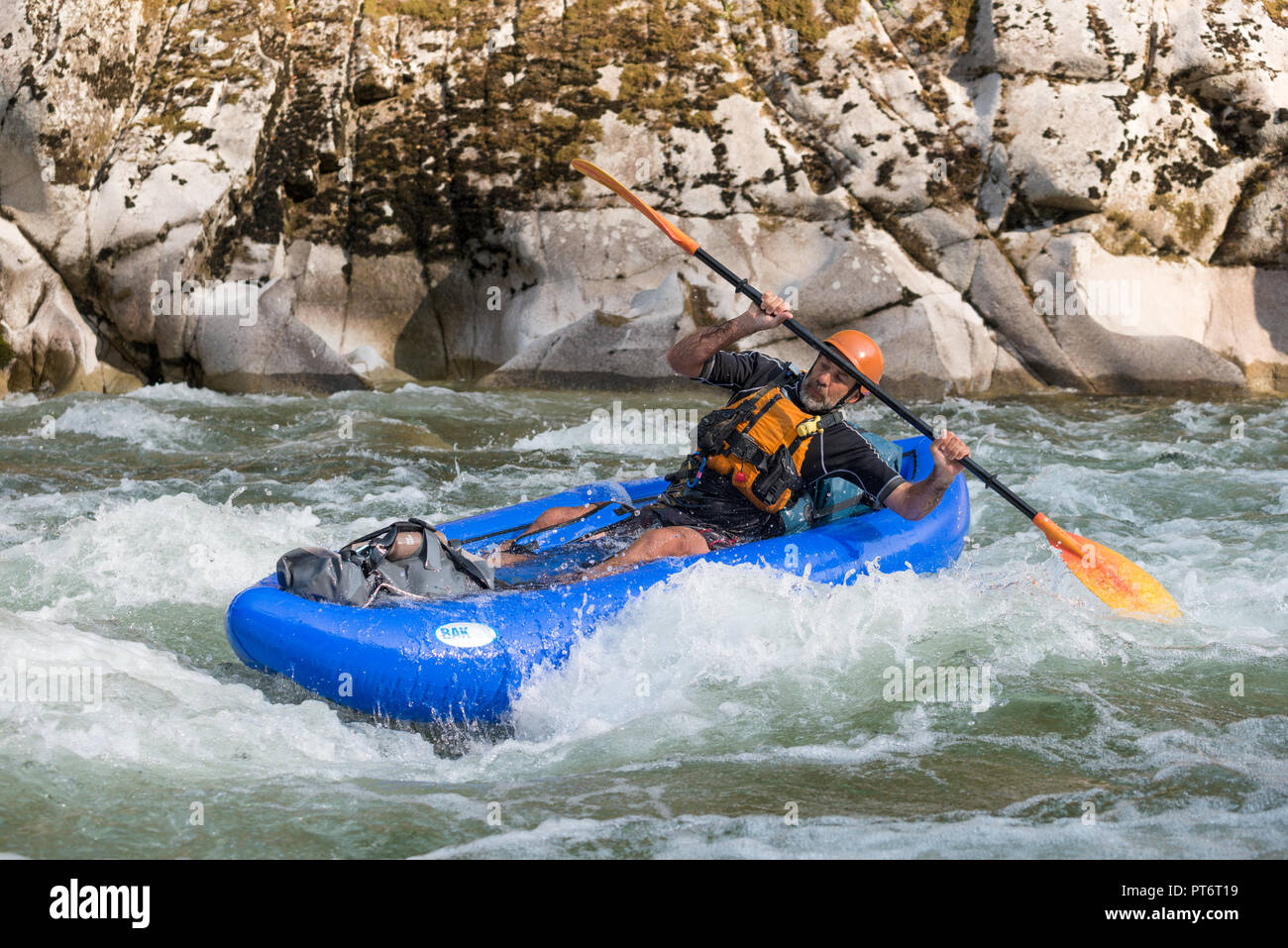 Paddling an inflatable kayak on Idaho's Selway River Stock Photo - Alamy