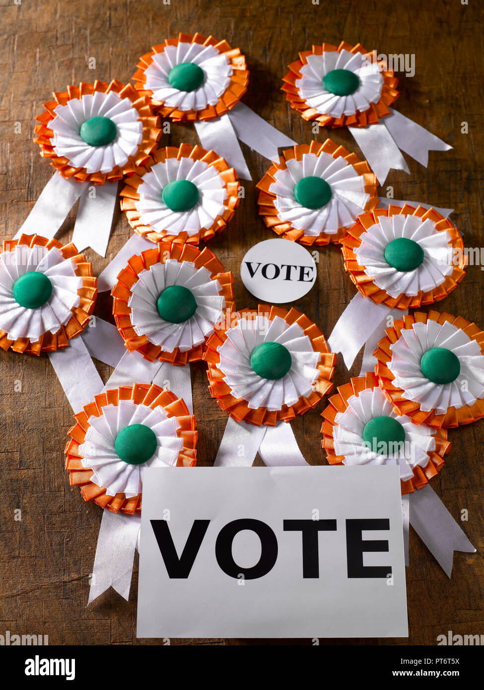 A STILL LIFE OF VOTE STICKERS AND BUTTONS FOR ELECTIONS IN INDIA, ASIA ...