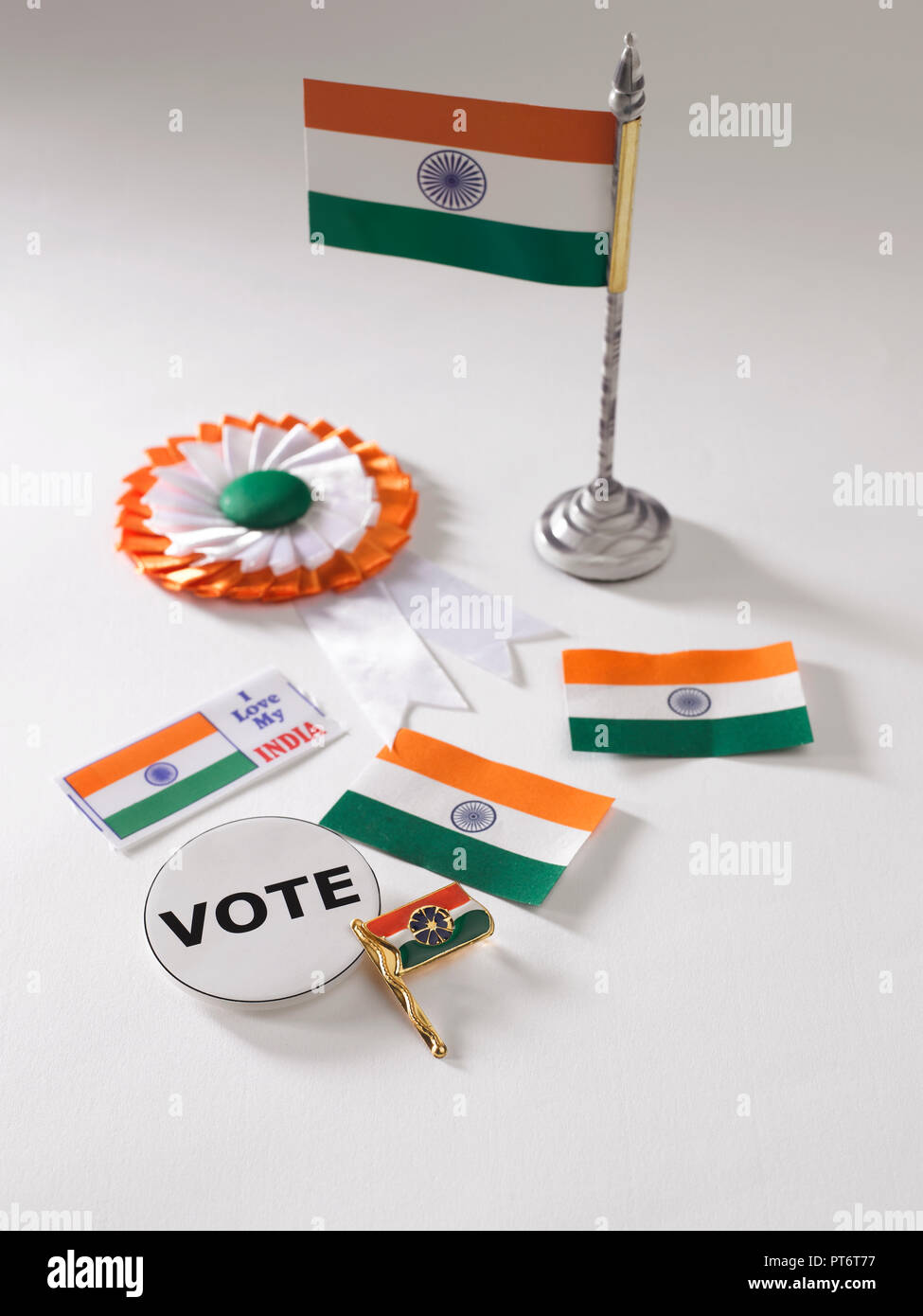 A STILL LIFE OF VOTE STICKERS AND BUTTONS FOR ELECTIONS IN INDIA, ASIA ...