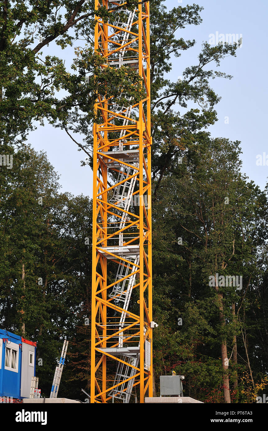 metal ladders inside of latticed boom of a construction crane for ...