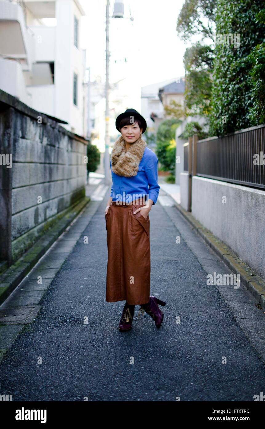 Japanese Girl poses on the street in Shimo-Kitazawa, Japan. Shimo ...