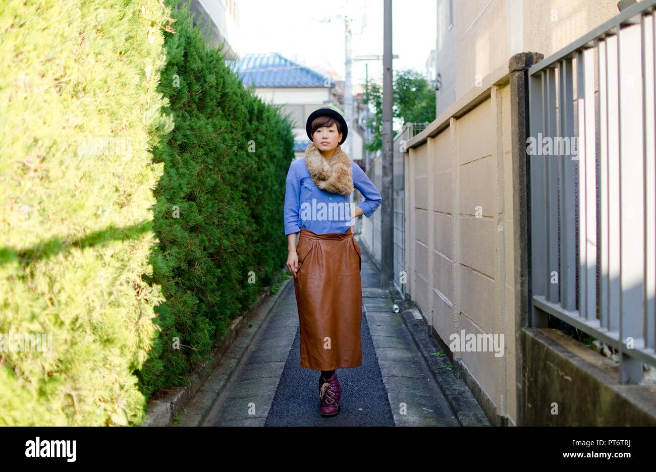 Japanese Girl poses on the street in Shimo-Kitazawa, Japan. Shimo ...
